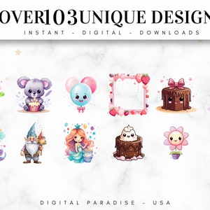 Set of 103, Cute Birthday Megabundle Clipart, Happy Birthday Clipart ...