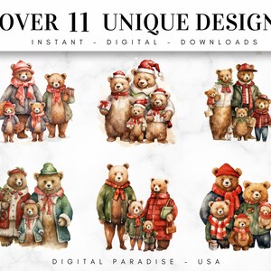 Set of 11, Christmas Bear Family Clipart, Bear Clipart, Bear PNG ...