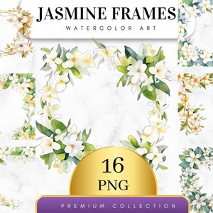 Set of 16, Jasmine Frames Clipart, Floral Frame Clipart, Watercolor ...