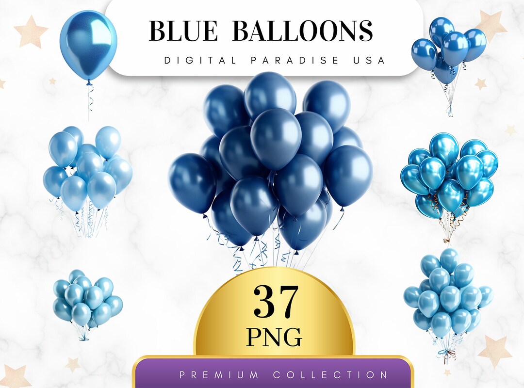 Set of 37, Blue Balloons Clipart, Balloon PNG, Party Decor Clipart ...