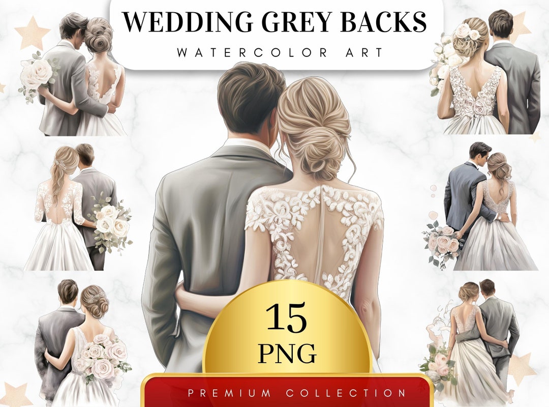 Set of 15, Wedding Couples Grey Backside, Wedding Day Clipart PNG ...