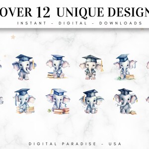 Set of 12, Elephant Graduation Clipart, Elephant Clipart, Elephant PNG ...