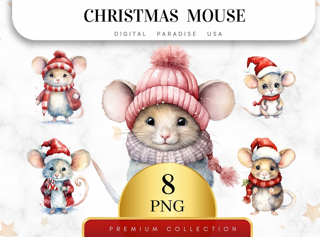 Set of 8, Christmas Mouse Clipart, Holiday Mouse PNG, Cute Mouse ...