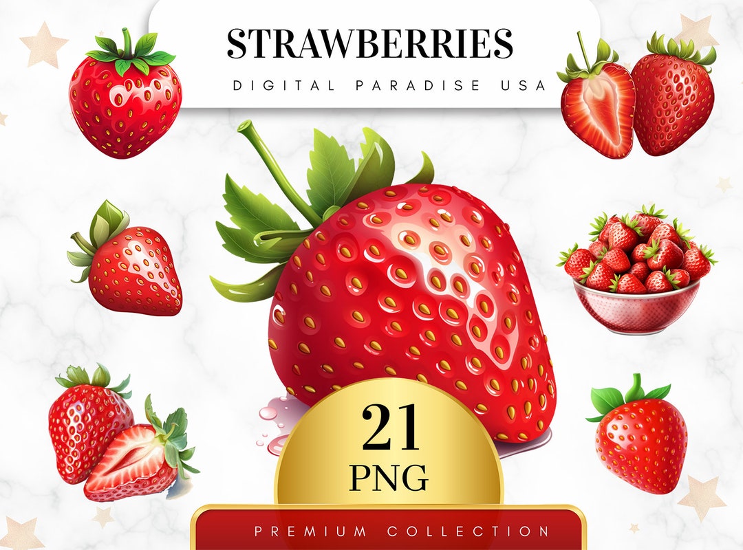 Set of 21, Watercolor Strawberries Clipart, Strawberry PNG, Fruit ...