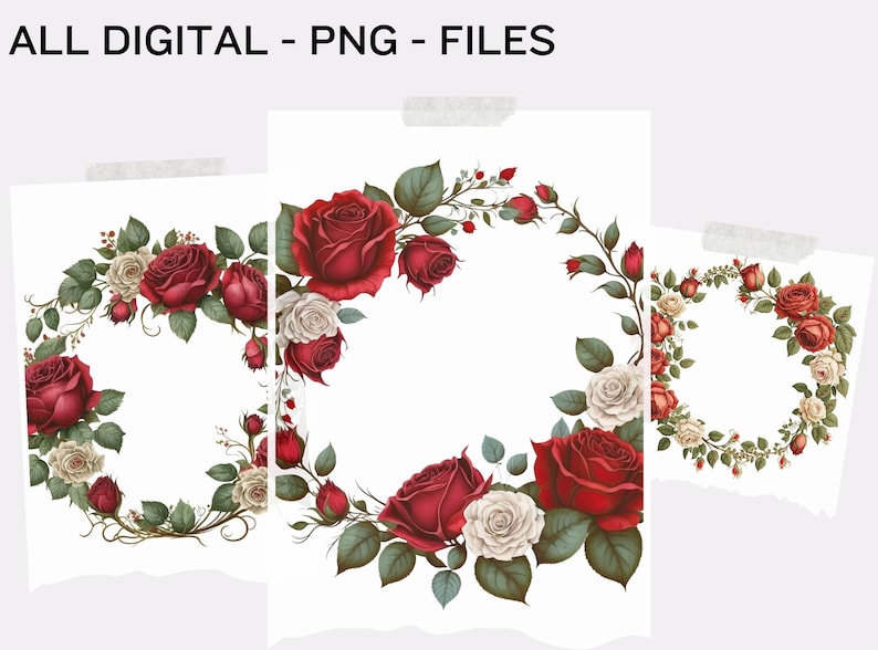 Set of 15 Watercolor Rose Wreath Red Roses Red Rose Wreath - Etsy