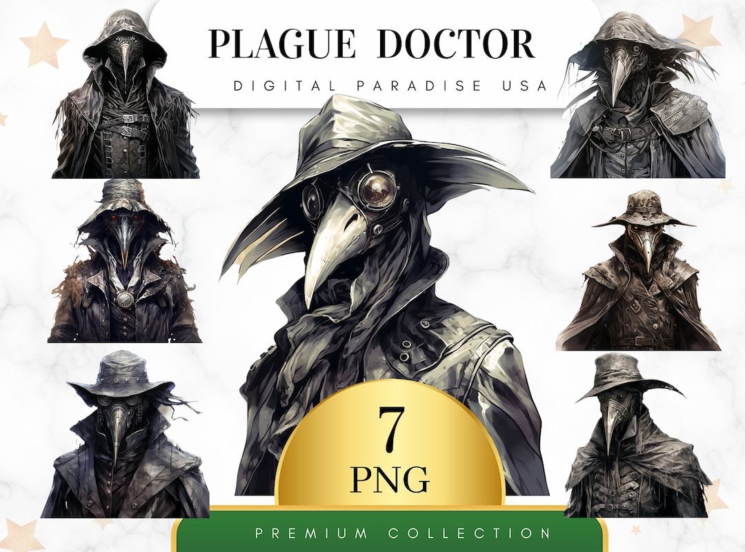 Set of 7, Plague Doctor Clipart, Plague Doctor PNG, Watercolor Doctor ...