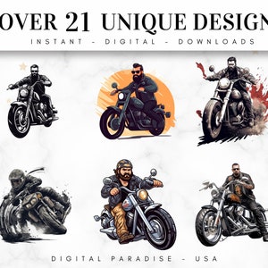 Set of 21, Biker Clipart Bundle, Motorcycle Clipart, Motorbike PNG ...
