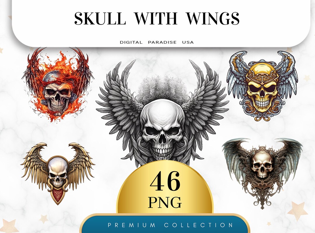 Set of 46, Skull With Wings Clipart, Gothic Clipart Bundle, Halloween ...