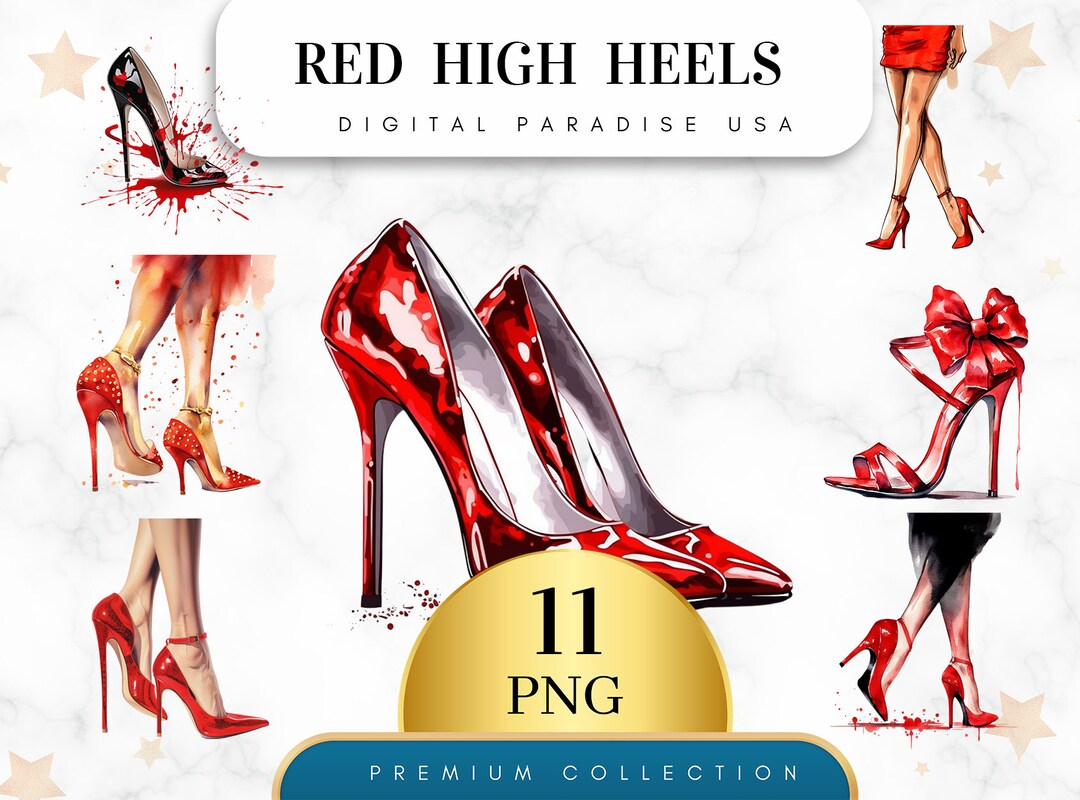 Set of 11, Red High Heels Clipart, Fashion Clipart, Heels PNG, Girly ...