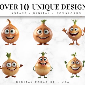 Set of 10, Happy Onion Clipart Bundle, Cute Vegetable PNG, Food Clipart ...