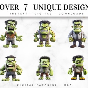 Set of 7, Frankenstein Clipart, Halloween Clipart, Frankenstein PNG ...
