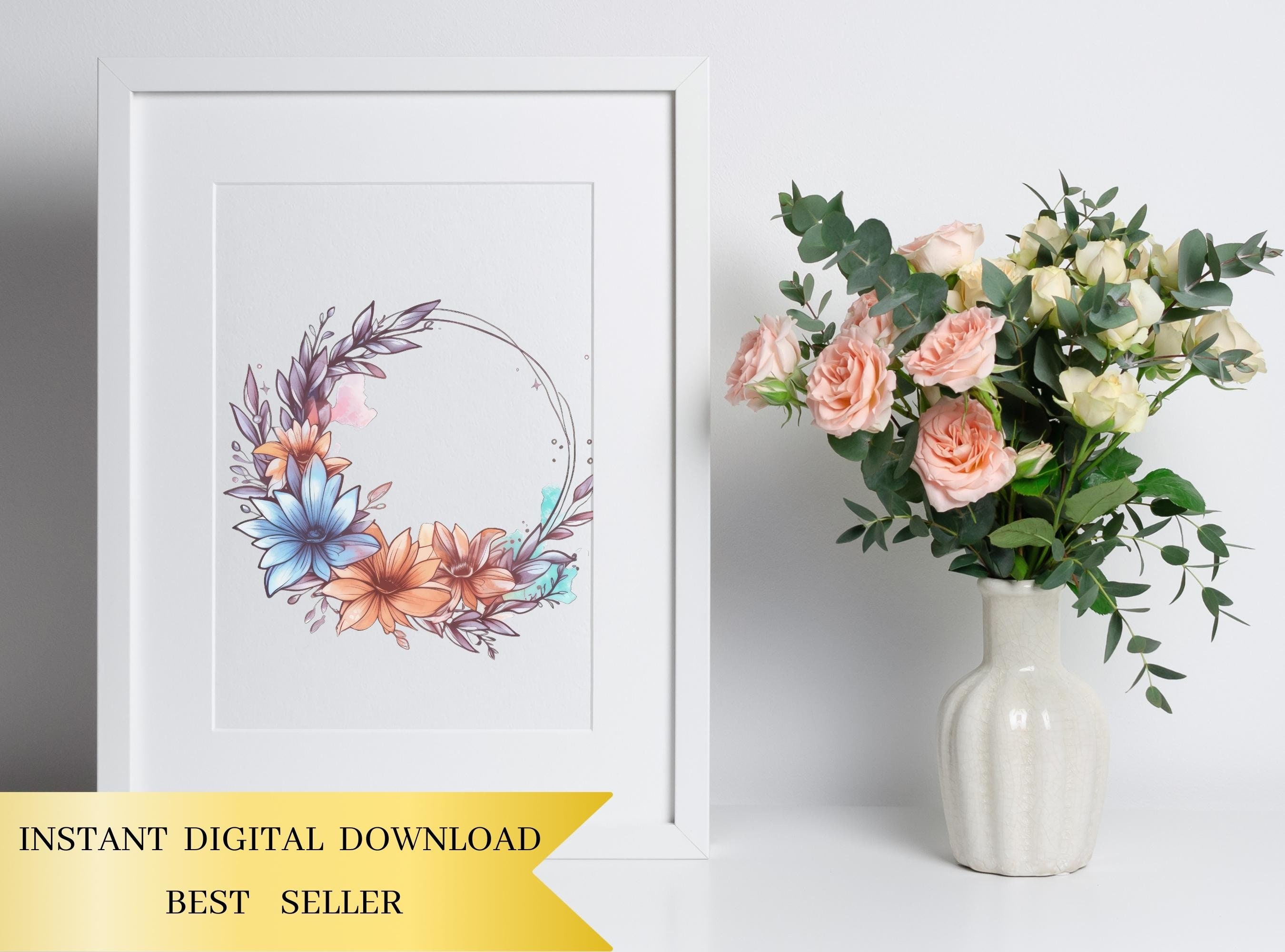 Set of 99, Watercolor Pastel Flower Wreath Clipart, Floral Frame ...