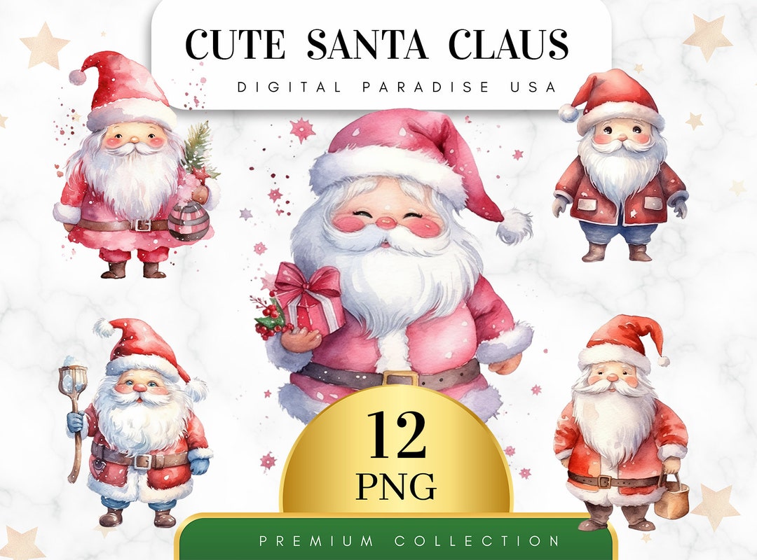 Set of 12, Cute Santa Claus Clipart, Santa Claus PNG, Christmas Clipart ...