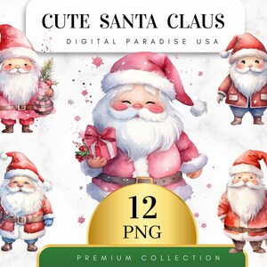 Set of 12, Cute Santa Claus Clipart, Santa Claus PNG, Christmas Clipart ...
