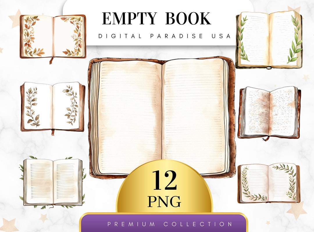 Set of 12, Empty Book Clipart, Book Clipart, Book PNG, Watercolor Books ...