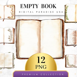 Set of 12, Empty Book Clipart, Book Clipart, Book PNG, Watercolor Books ...