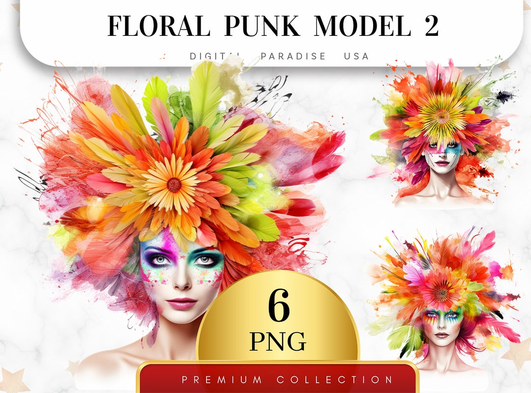 Set of 6, Floral Punk Model Clipart 2, Punk Rock, Punk Subculture ...