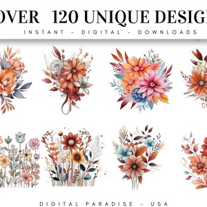 Set of 120, Watercolor Earthy Floral Line Art, Floral Clipart, Floral ...