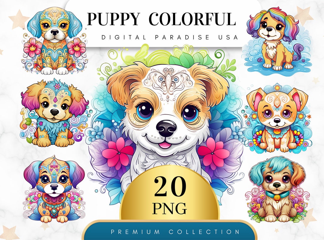 Set of 20 Colorful Puppy Clipart Puppy PNG Puppy Clipart - Etsy