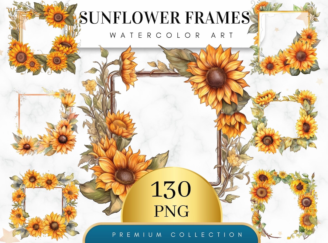 Set of 130, Sunflower Frames Clipart, Sunflower PNG, Floral Clipart ...