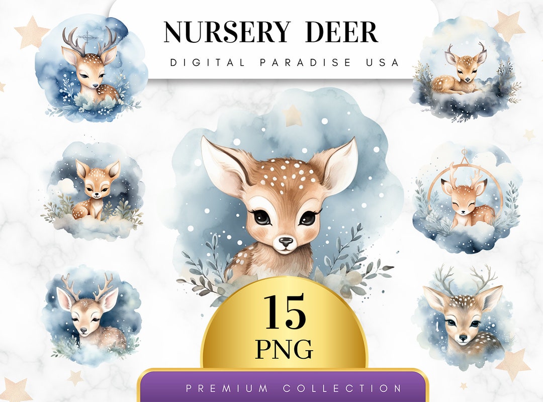 Set of 15, Nursery Deer Clipart, Deer PNG, Woodland Animal, Baby Shower ...