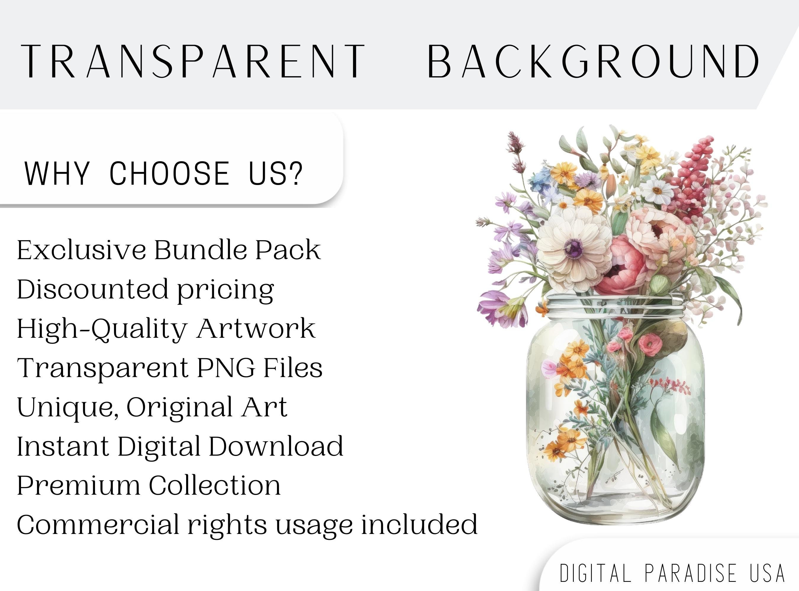Set of 24, Flowers in Jar Clipart, Flowers Png, Flower Bouquet Png ...