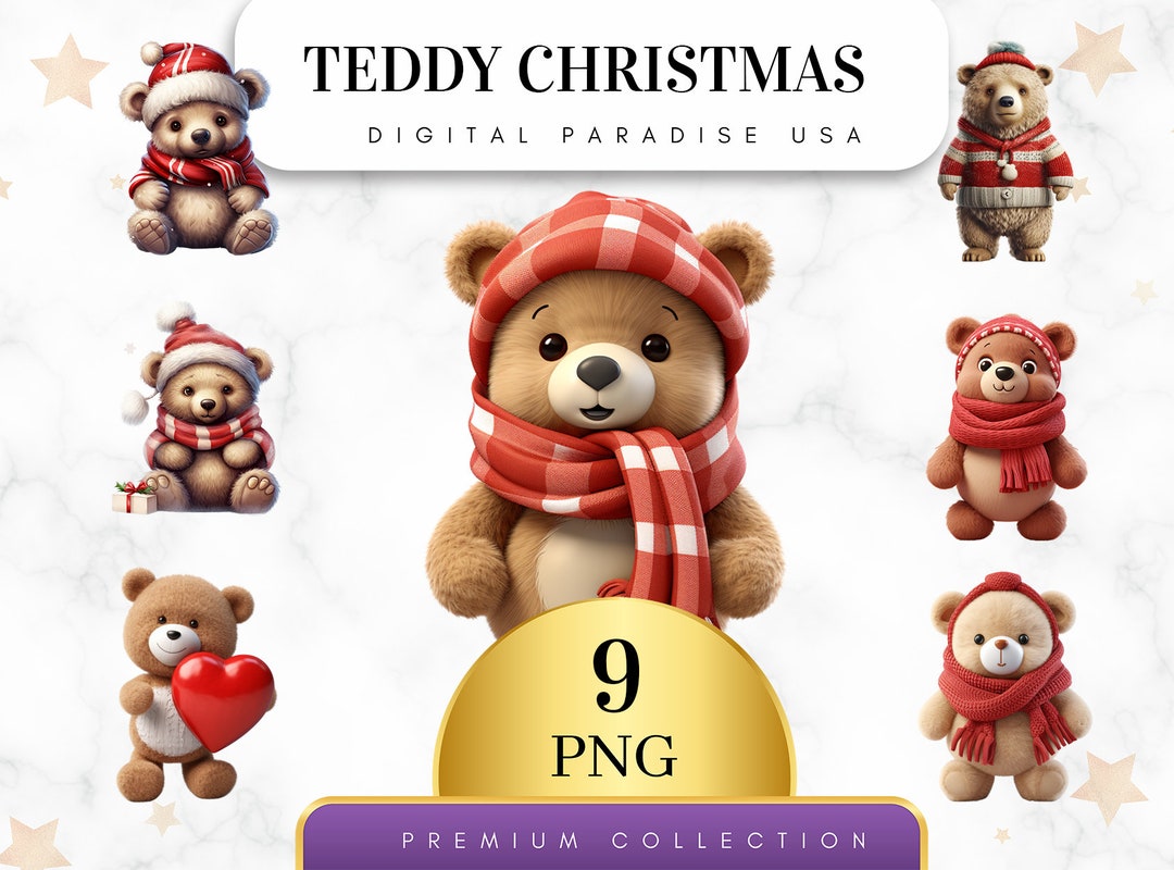 Set of 9, Teddy Christmas Clipart, Christmas Teddy Bear, Holiday ...