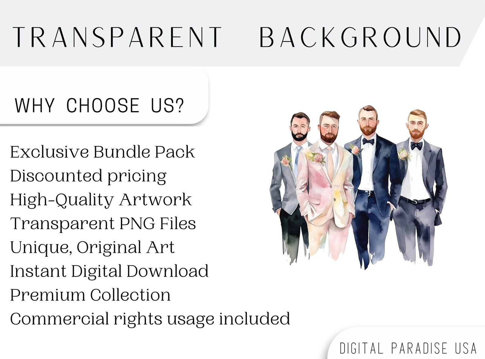 Set of 13, Watercolor Groomsmen Clipart, Wedding Day Clipart Png ...