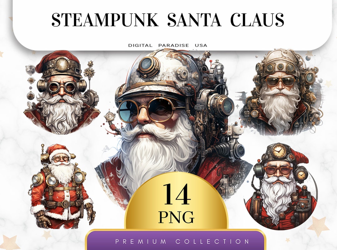 Set of 14, Steampunk Santa Clipart, Santa Claus PNG, Vintage Santa ...