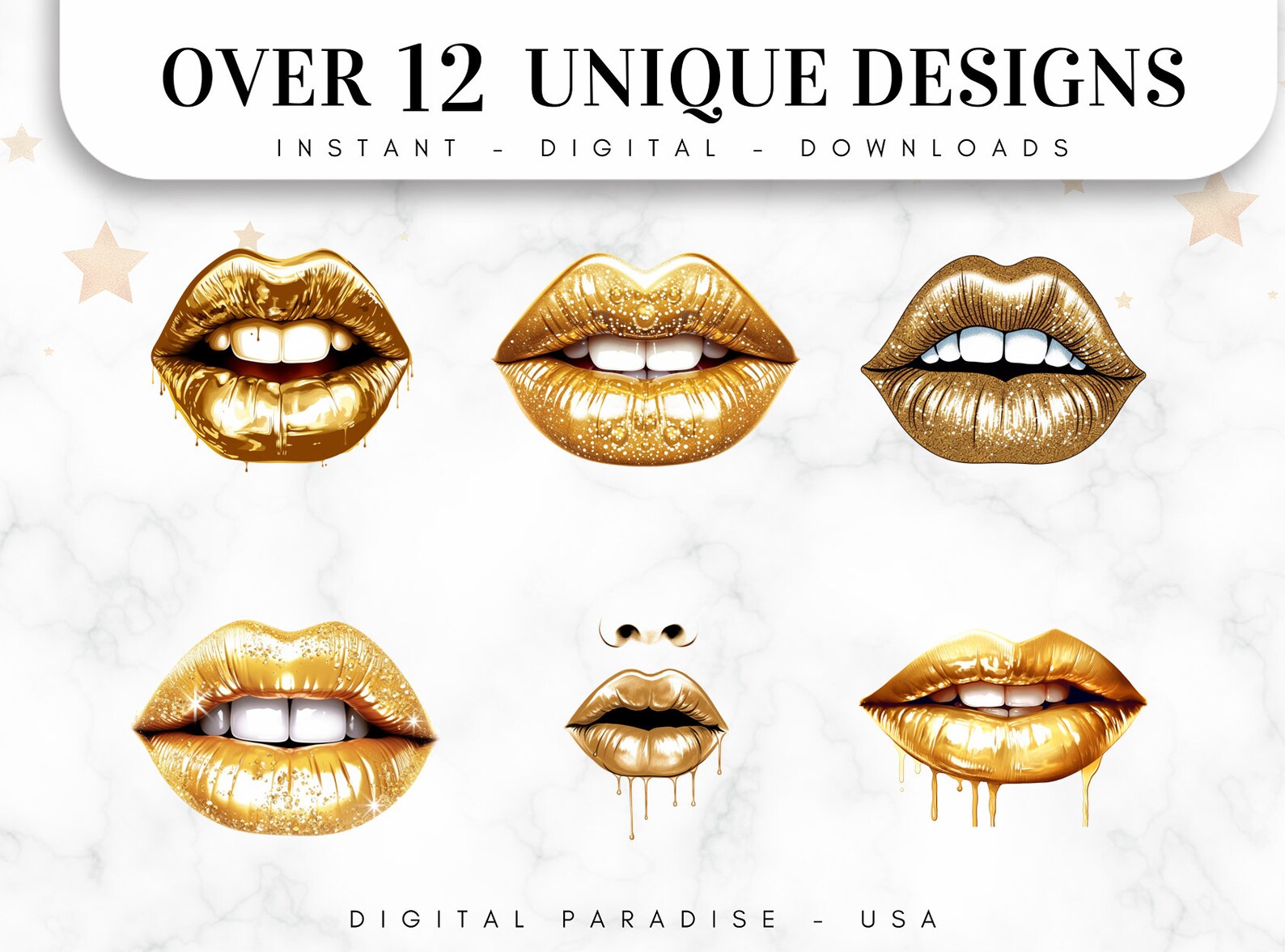 Set of 12, Gold Lips Clipart, Lips PNG, Vintage Lips Clipart, Lips Clip ...