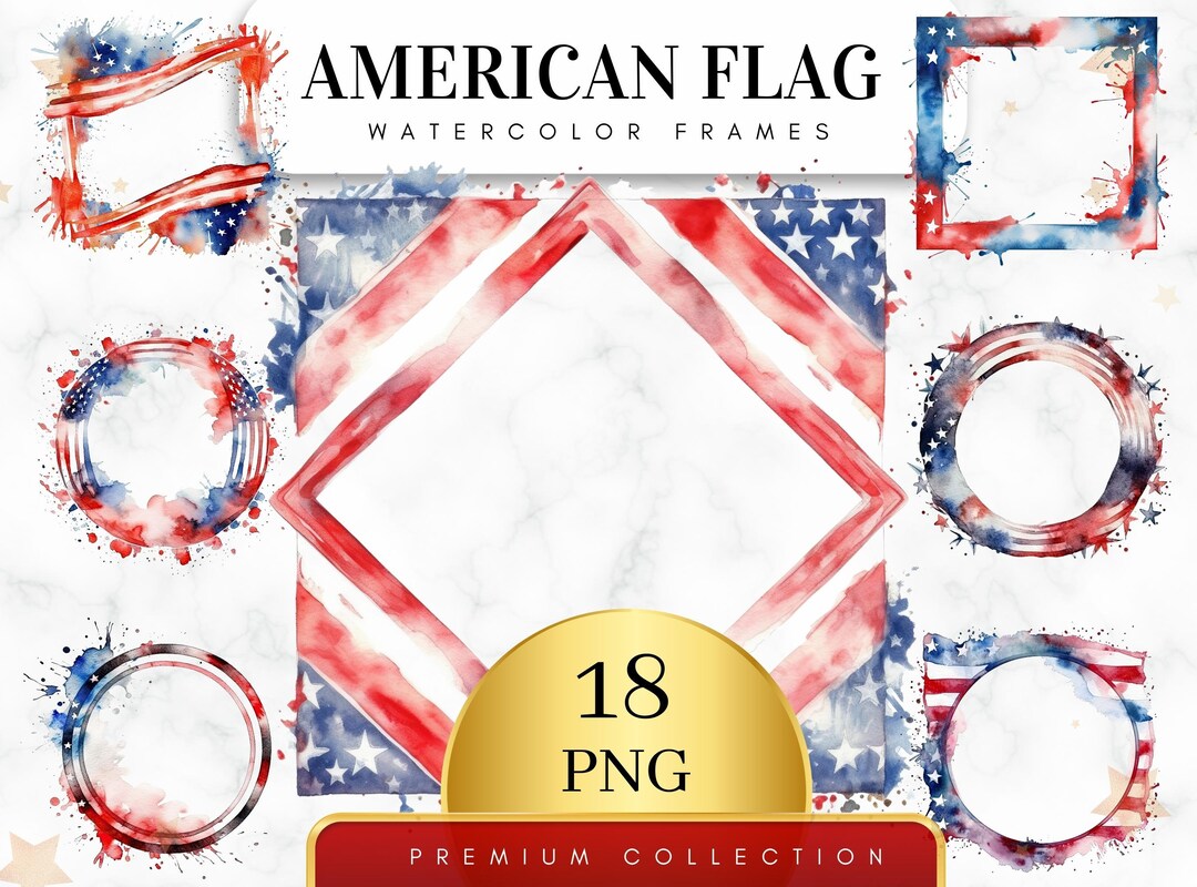 Set of 18, American Flag Frames Clipart, USA Patriotic Clipart, 4th of ...