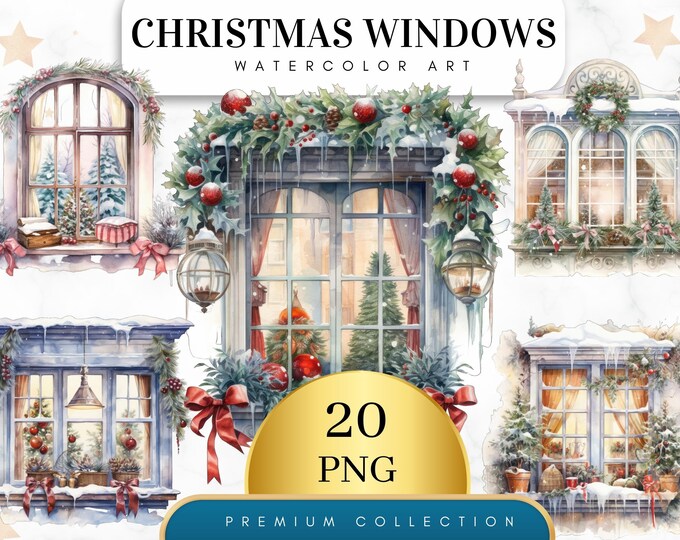 12 Christmas Windows Clipart Xmas Decorated Windows Vintage Clip Art ...