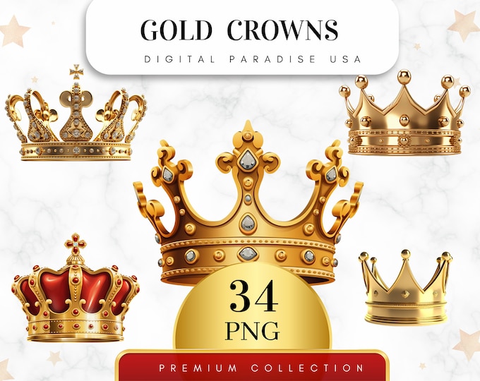 Gold Crown Clipart: Royal Crowns Bundle (digital Download) - Etsy Canada