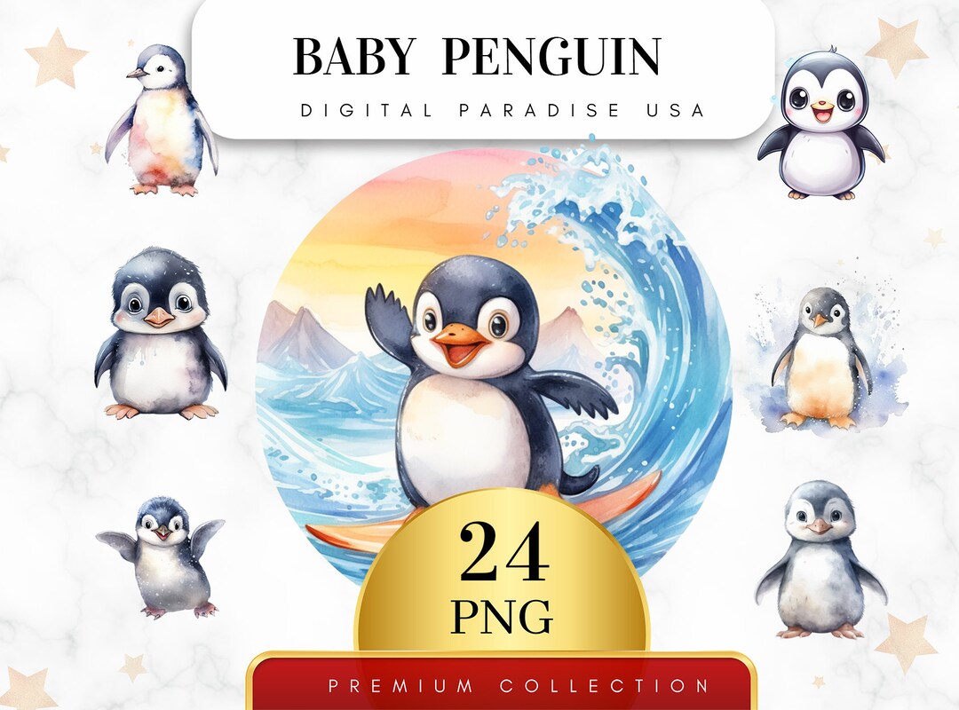Set of 24, Baby Penguin Clipart, Penguin PNG, Winter Clipart, Penguin ...