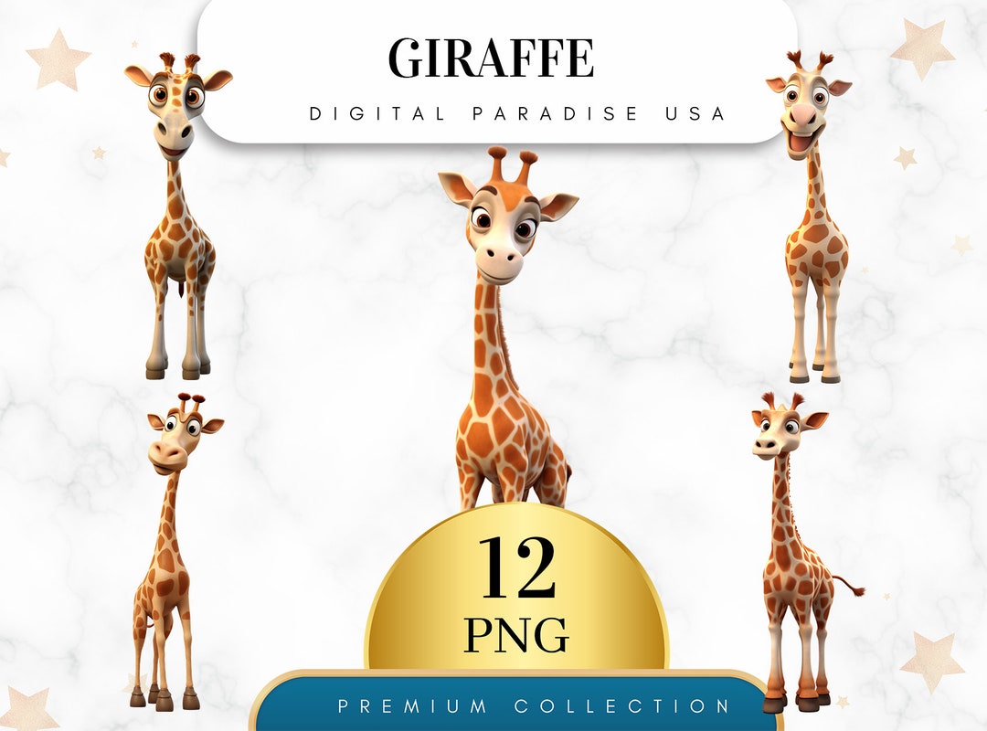 Set of 12, Watercolor Giraffe Clipart, Giraffe PNG, Jungle Animals ...