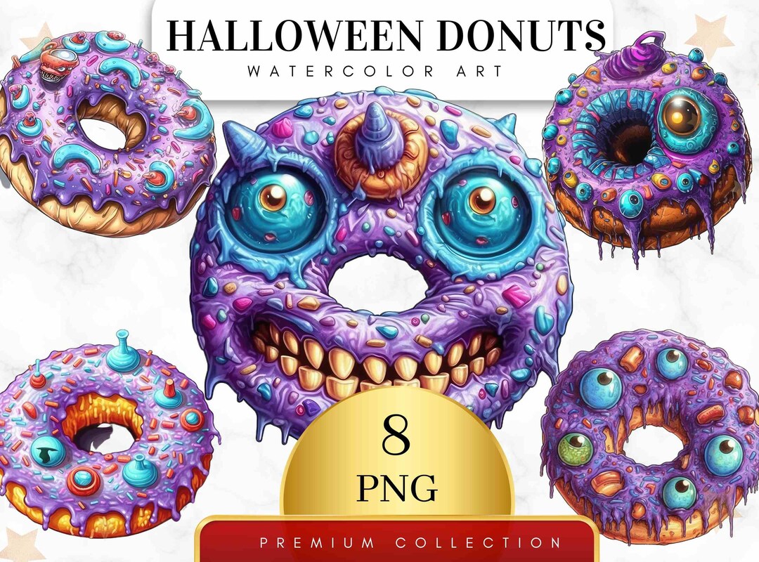 Set of 8, Halloween Donut Clipart, Spooky Donut PNG, Trick or Treat ...