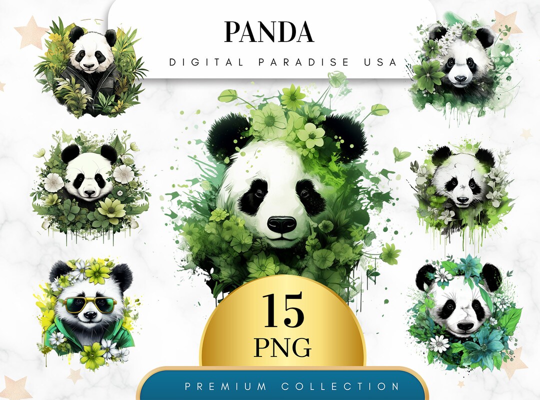Set of 15, Watercolor Panda Clipart, Floral Panda Png, Watercolor Panda ...