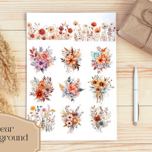 Set of 120, Watercolor Earthy Floral Line Art, Floral Clipart, Floral ...