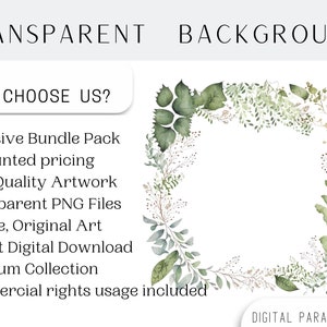 Set of 24, Watercolor Green Plant Frames Set, Greenery Digital Frames ...