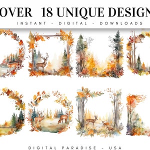 Set of 18, Rustic Fall Forest Frame Clipart, Fall Clipart, Autumn ...