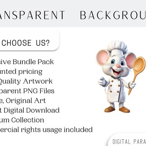 Set of 8, Mouse Chef Clipart 2, Mouse Chef PNG, Kitchen Clipart, Chef ...