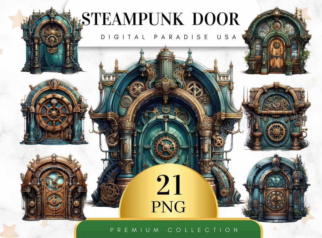 Set of 21, Steampunk Door Clipart, Vintage Door PNG, Retro Door Art ...