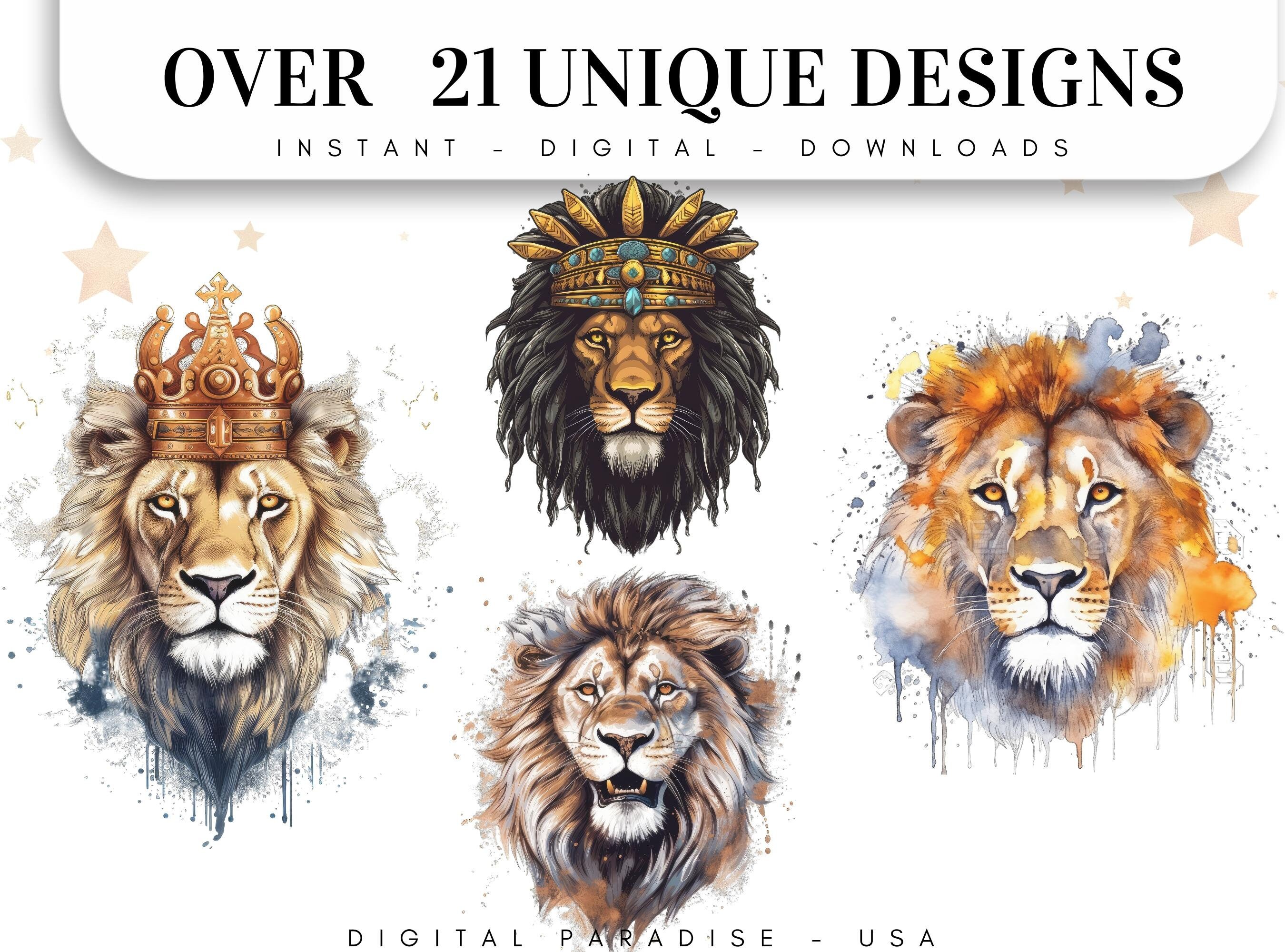 Set of 21, Watercolor Lion Clipart, Lion PNG, Boho Lion Set, Watercolor ...