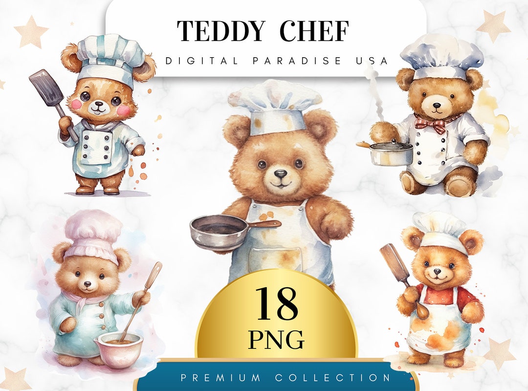 Set of 18, Teddy Chef Clipart, Teddy Chef PNG, Teddy Clipart, Nursery ...