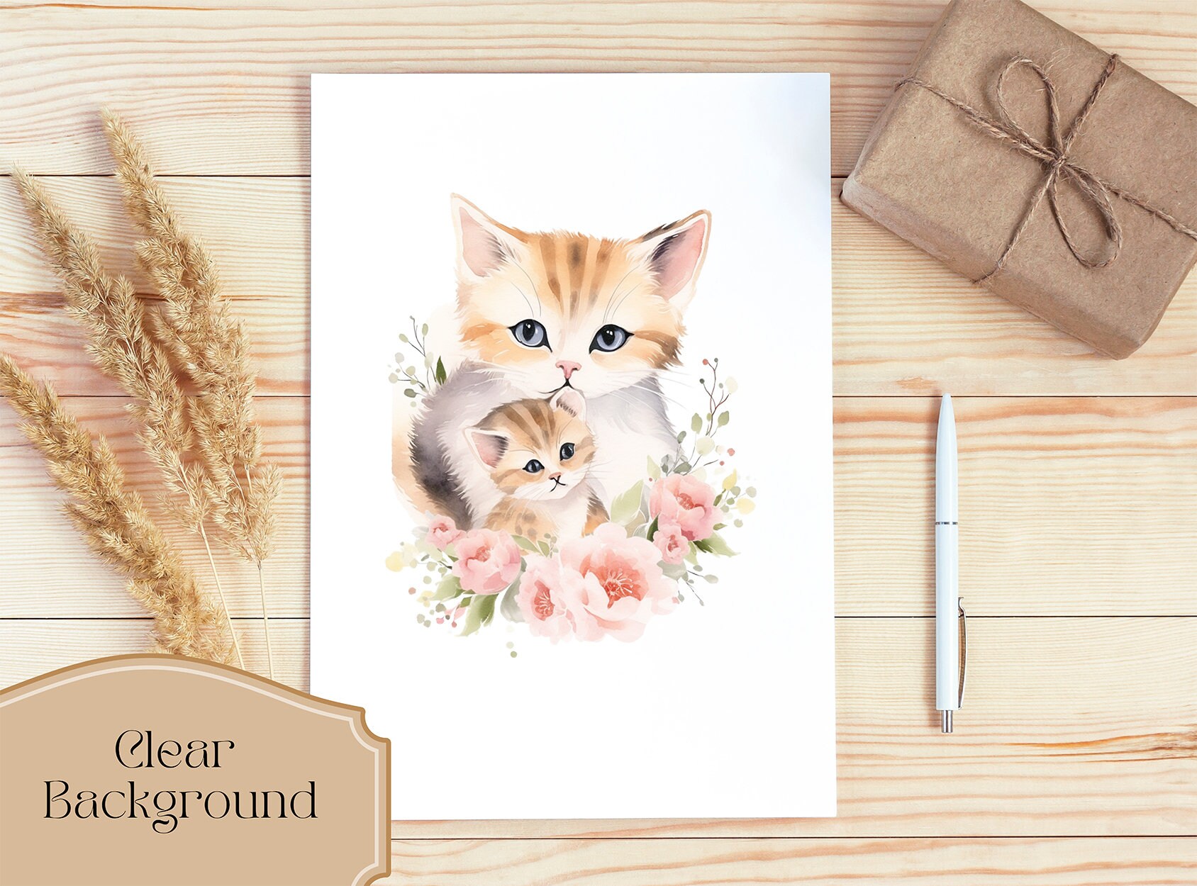 Set of 12, Cute Kitty and Mom Clipart, Kitty Cat PNG, Mother Cat and ...