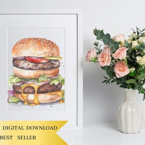 Set of 11, Watercolor Burger Clipart, Fast Food Clipart Bundle ...