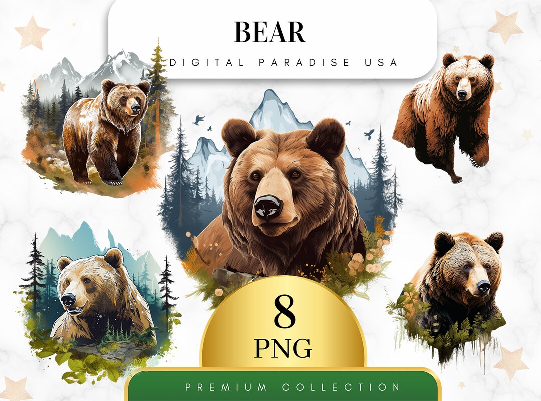 Set of 8, Watercolor Bear Clipart, Bear PNG, Woodland Animal, Bear ...