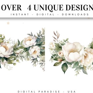 Set of 4, Watercolor White Peonies Clipart, Floral PNG, Floral Clipart ...