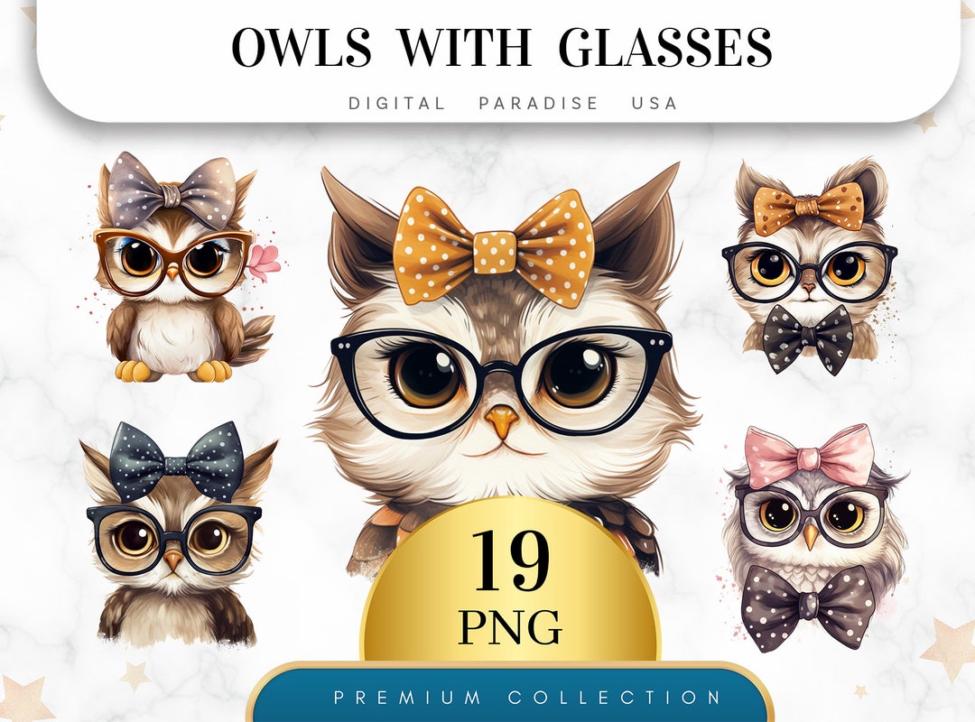 Set of 19, Owl With Glasses Clipart, Cute Owl PNG, Owl Clipart Bundle ...