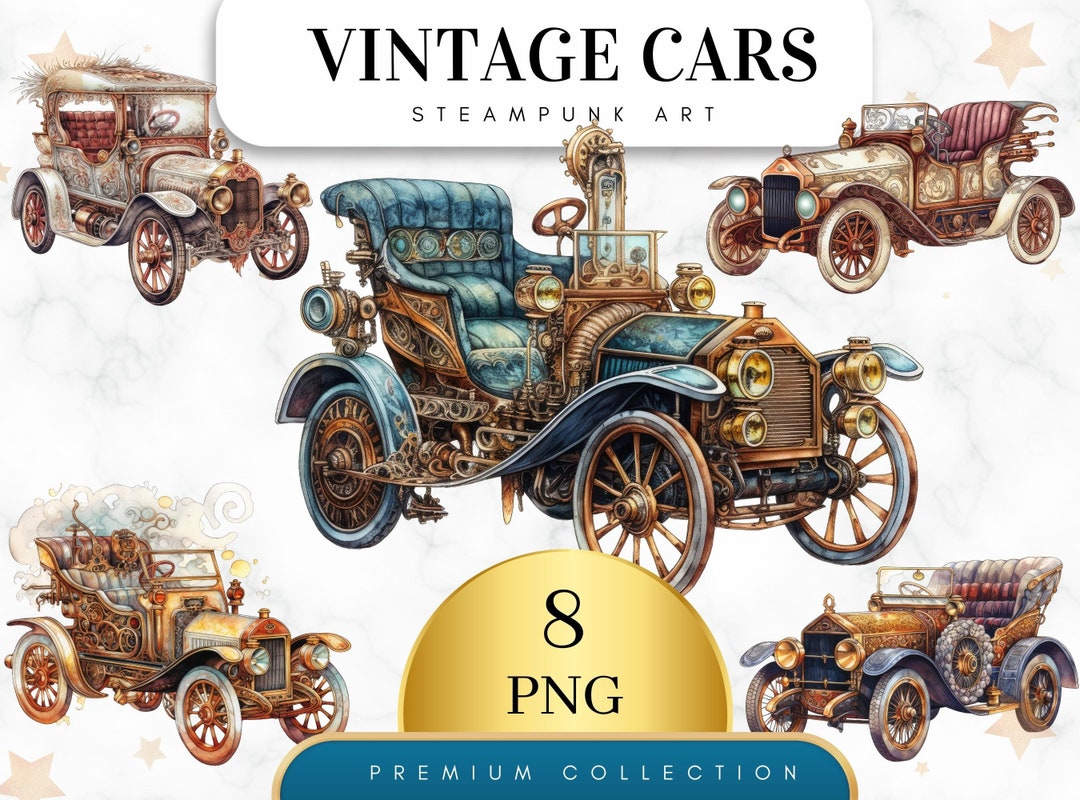 Set of 8, Antique Victorian Vintage Cars, Steampunk Cars Clipart ...